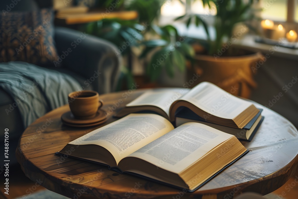coffee table with open book mockups Stock Photo | Adobe Stock