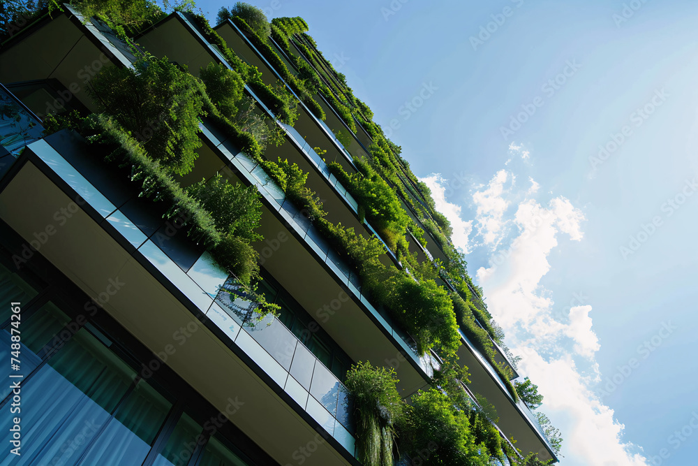 Sustainable green building. Eco-friendly building. Sustainable glass ...