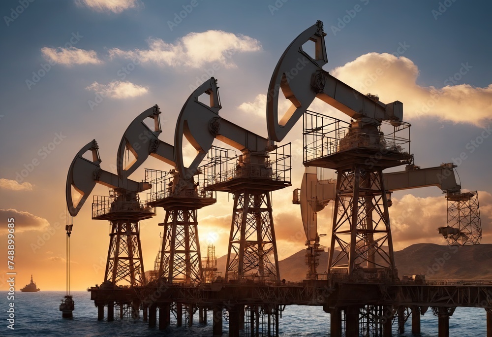 Oil drilling derricks oilfield for fossil fuels output and crude oil ...