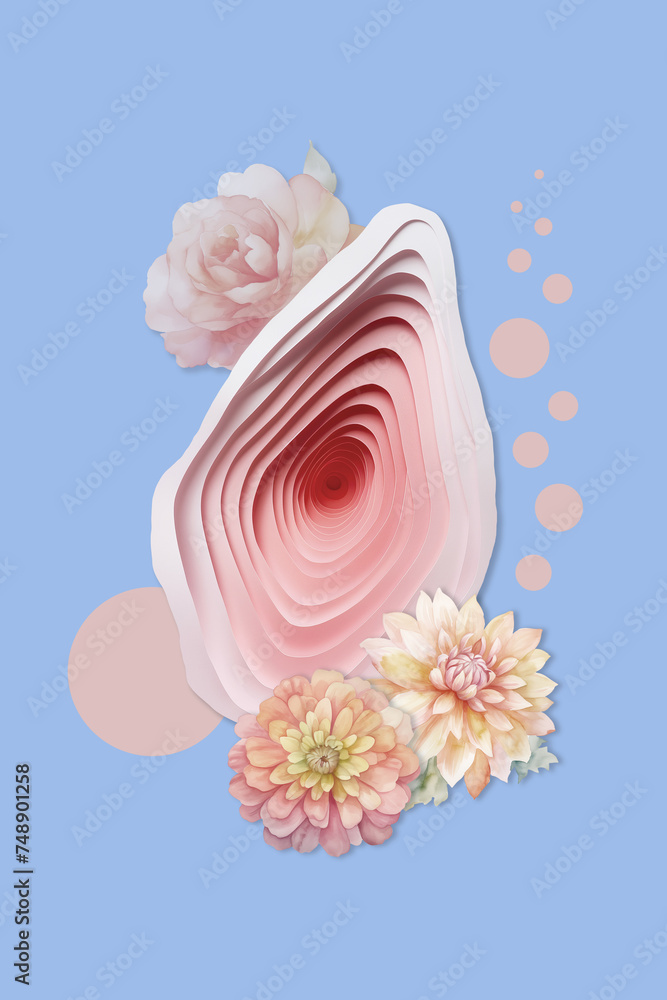 Vulva shape papercut, creative symbolic collage illustration. Female ...