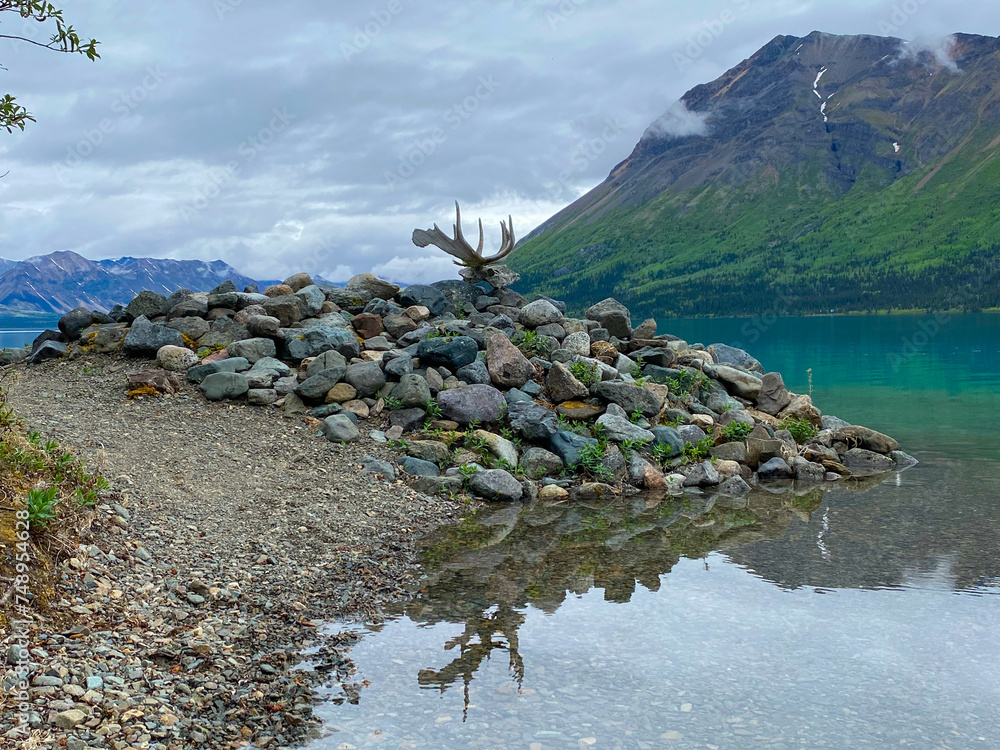 Rock jetty on Upper Twin Lakes at Dick Proenneke's cabin site at Lake ...