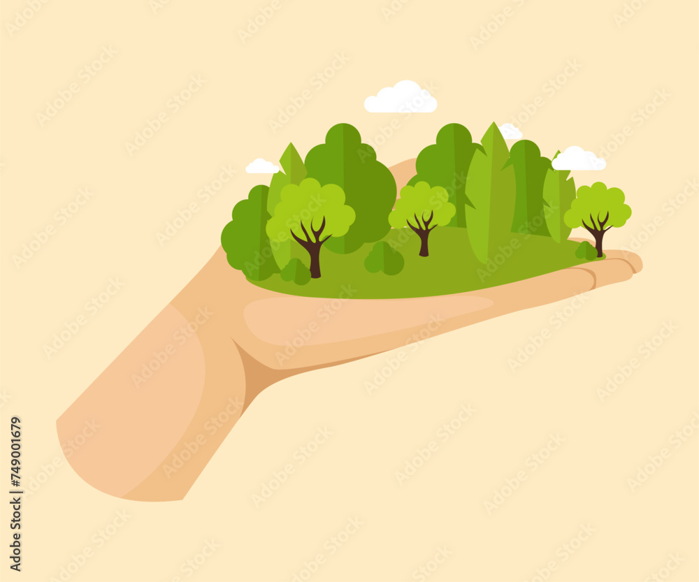 Save planet hands. Cartoon human hands hold different ecological ...
