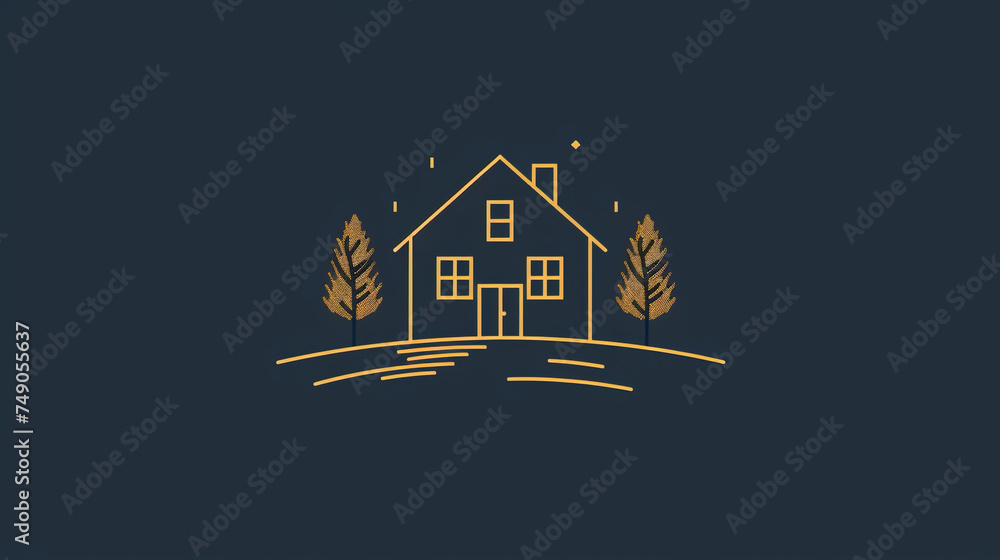 line art logo of yellow color house on dark blue background, Usable for ...