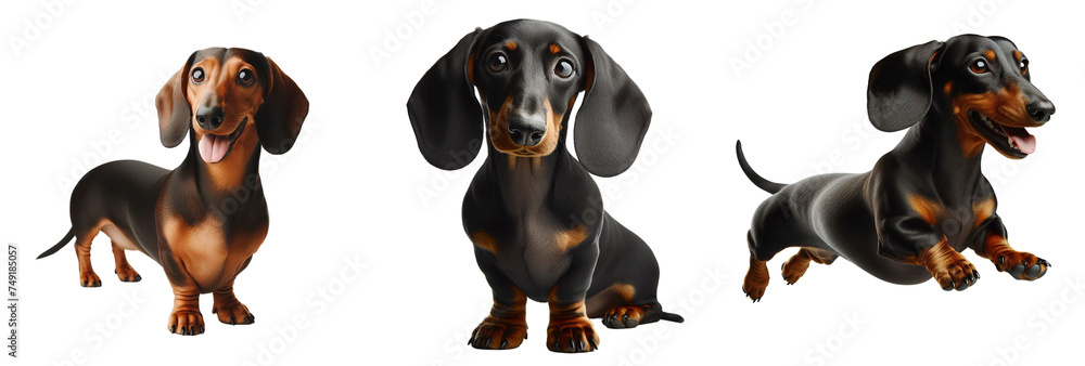 Cutout set of Dachshund Dog, Running, Happy, Sad Isolated on ...
