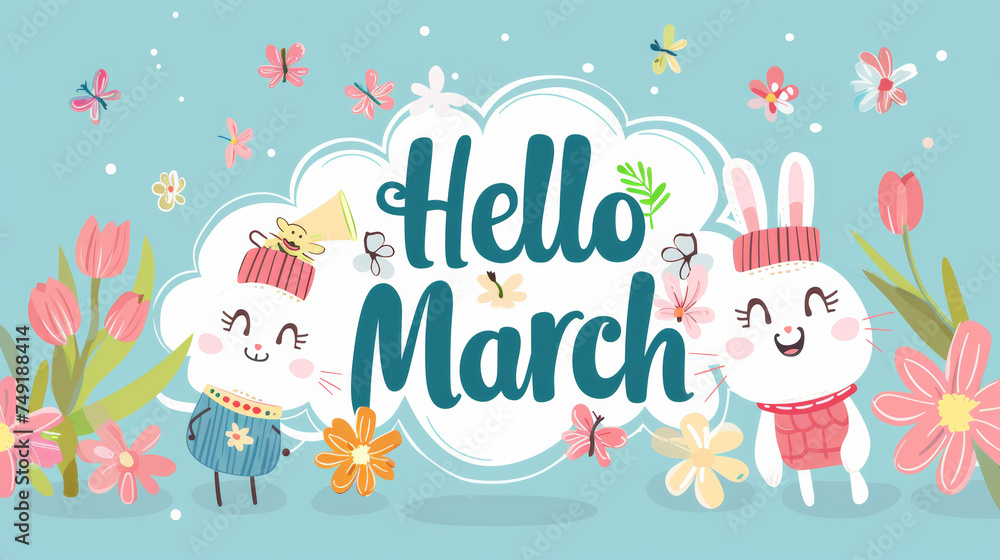 March month illustration background with pastel colors drawing with ...