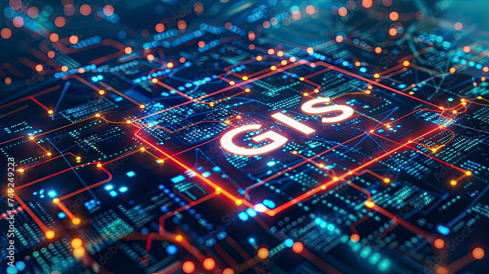 GIS, Geographic information system technology style with text Stock Photo | Adobe Stock