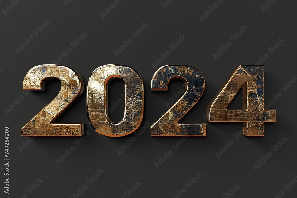 Crafted Brilliance: "2024" Gold Lettering on Black, Nul Group Influence ...