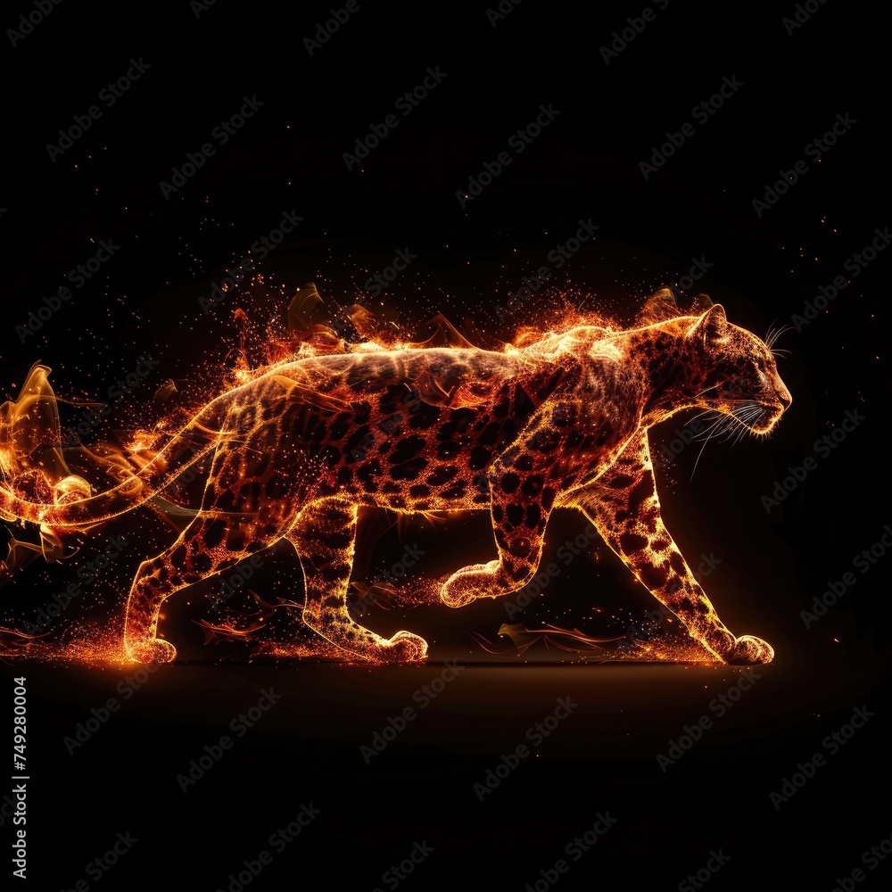 Predatory panther wild animal, beast isolated black background. Power ...