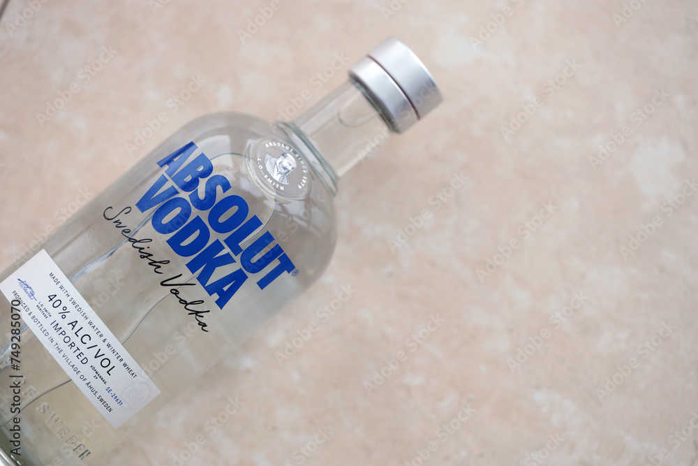 KYIV, UKRAINE - NOVEMBER 27, 2023 Absolut Vodka bottle produced near ...