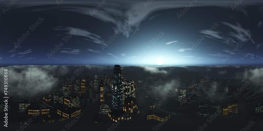 Panpanorama of the night city, HDRI, environment map, Round panorama ...