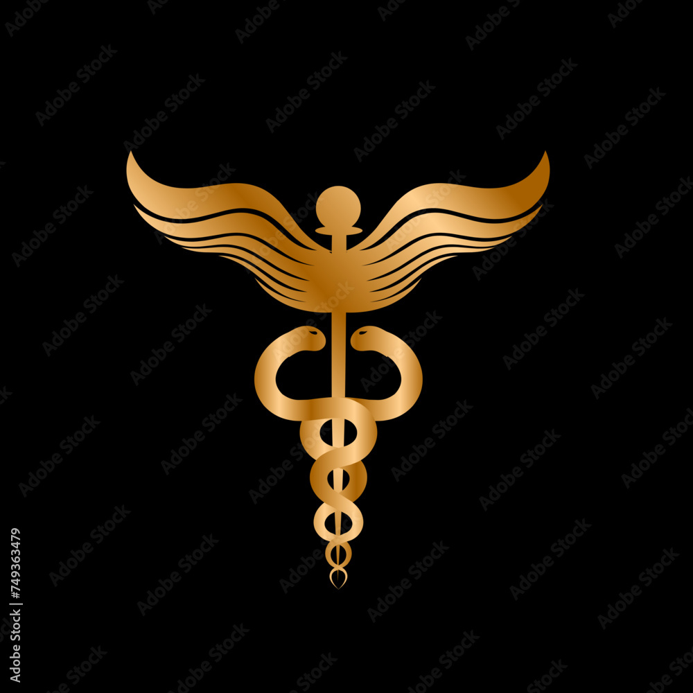 Gold madical symbol. Medical Snake Caduceus Logo Sign Template Vector ...