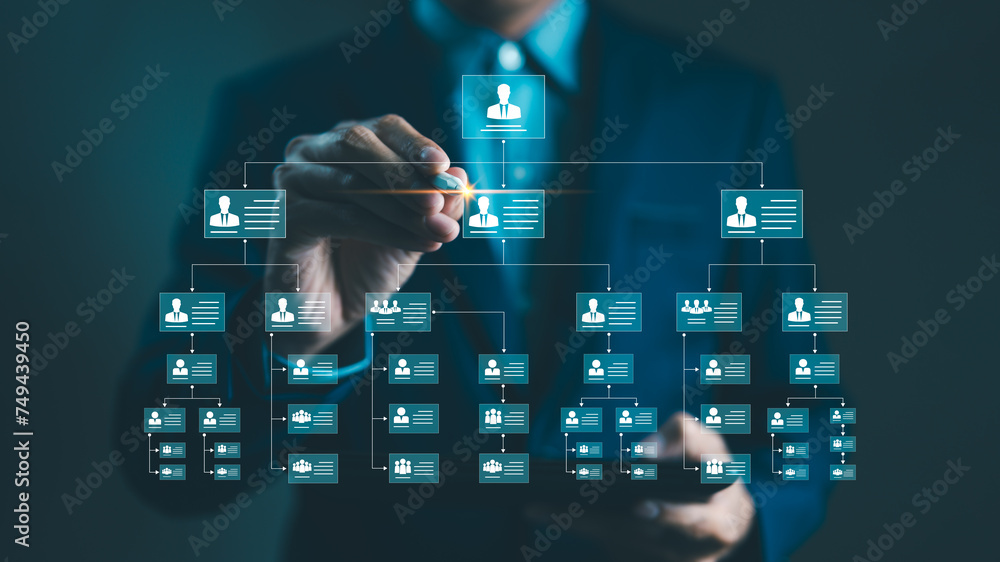 Stock-Foto „Organization chart and hierarchy structure employees in the company with departments ...