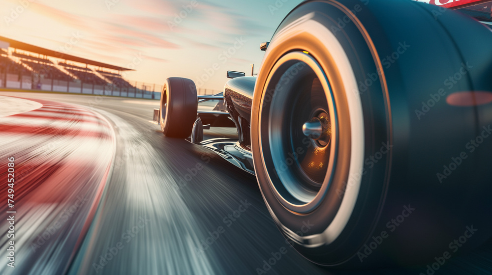 race car formula 1 driver driving fast high speed in race track in ...