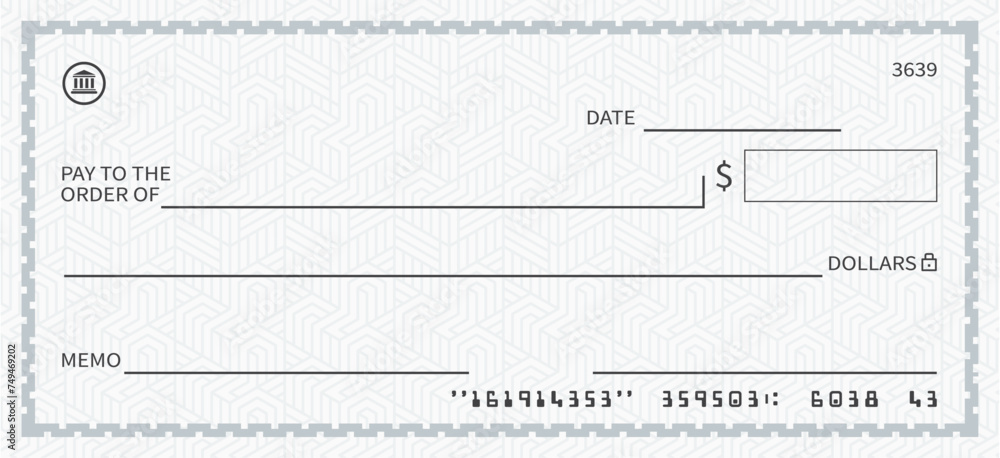 Bank check, vector blank money cheque for dollar currency, checkbook ...