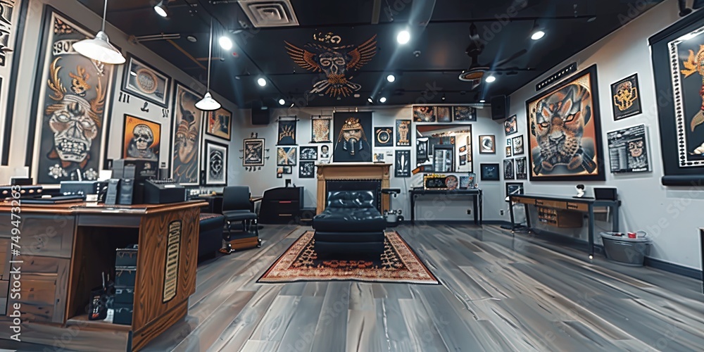 Tattoo shop - modern interior of a tattoo and piercing business with ...