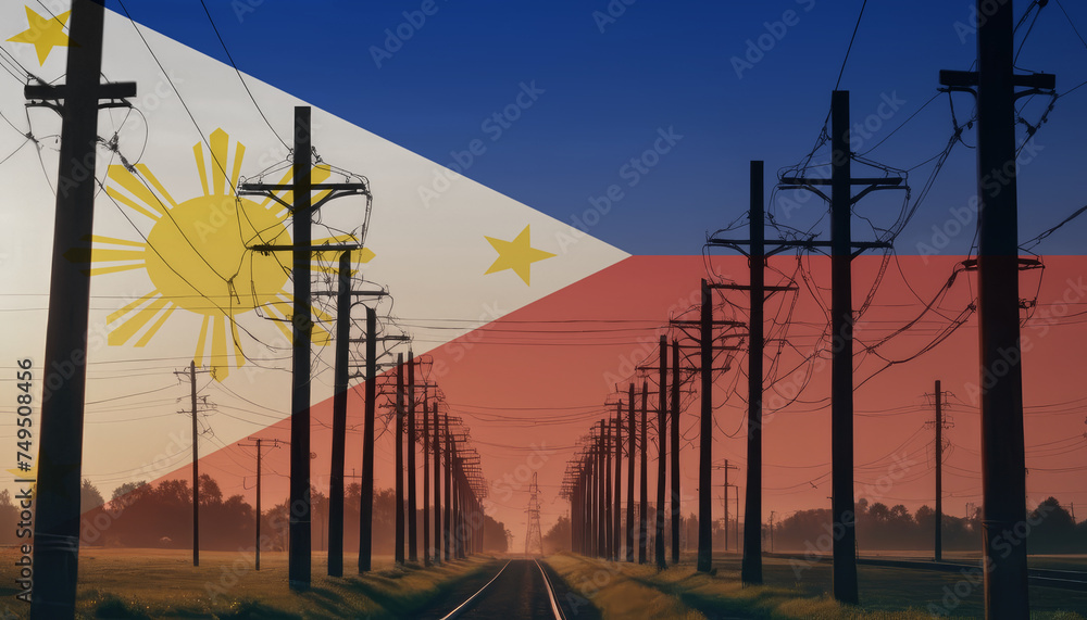 Electricity in the Philippines. Electric poles on the background of the ...