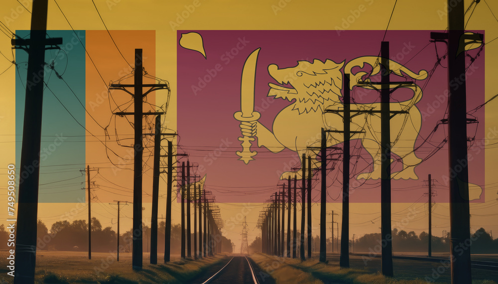 Electricity in the Sri Lanka. Electric poles on the background of the ...