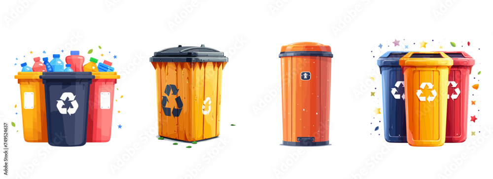 Recycling bin, sustainability, recycle clipart vector illustration set ...