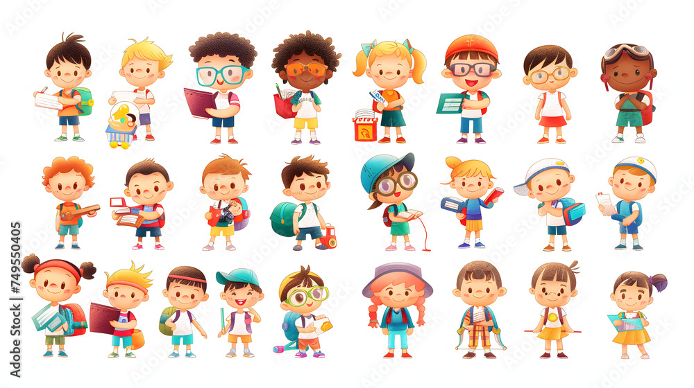 Collection of cute school kids Stock Photo | Adobe Stock