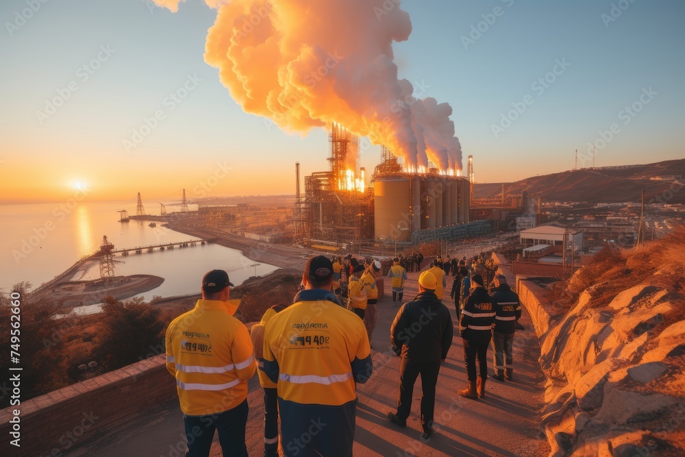 aerial photography of the operation of a nuclear power plant. The ...