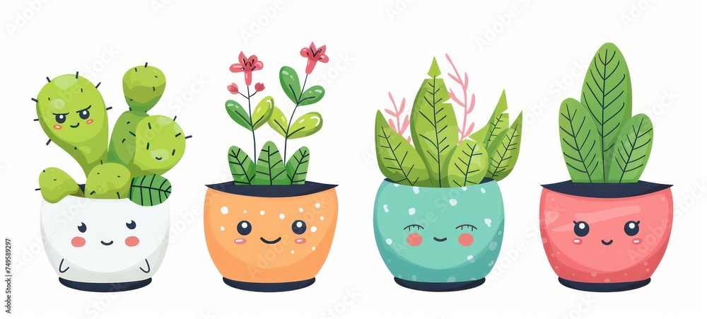 Cute happy funny succulents plants,cacti,flower emoji set collection ...