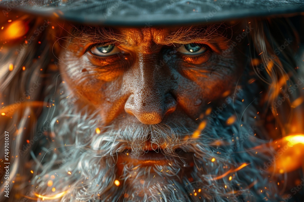 A close-up captures the smiling wizard, his iconic hat perched atop his ...