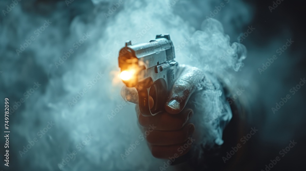 Smoke and Gunpowder, Foggy Firing Range, Gunsmoke in the Darkness ...