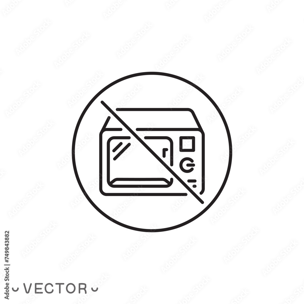 do not microwave icon, do not oven safe, thin line symbol isolated on ...