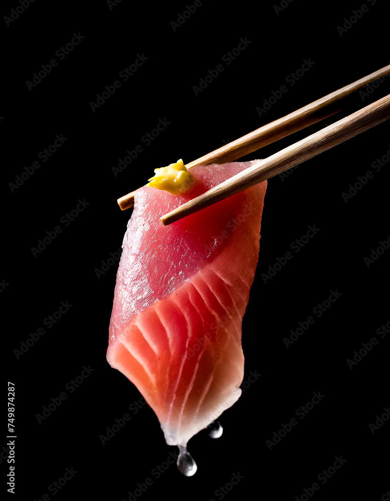 SASHIMI DE ATUM, FILÉ CRU DE ATUM EM UM CONCEITO DE COMIDA ORIENTAL OU ...