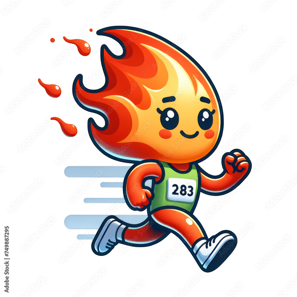 Happy flame mascot design running fast. Cartoon concept. Flame, fire ...