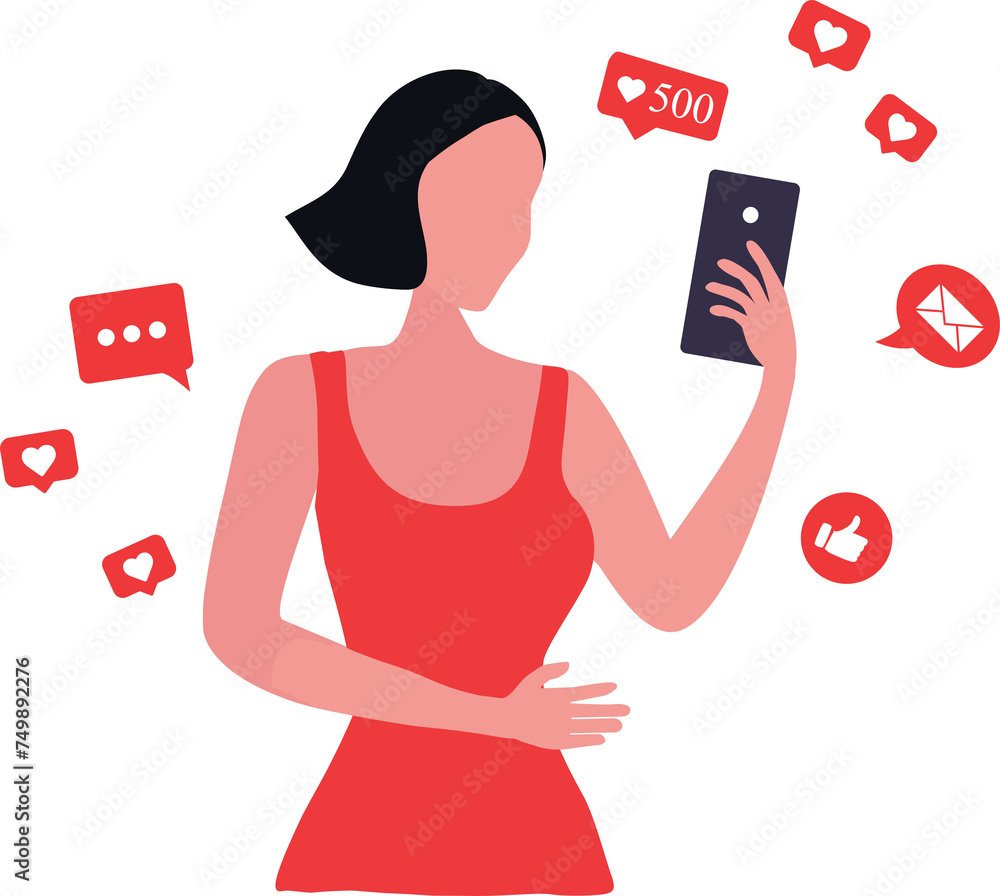 Beautiful Woman Shouting In Loud Speaker With Social Media Icons
