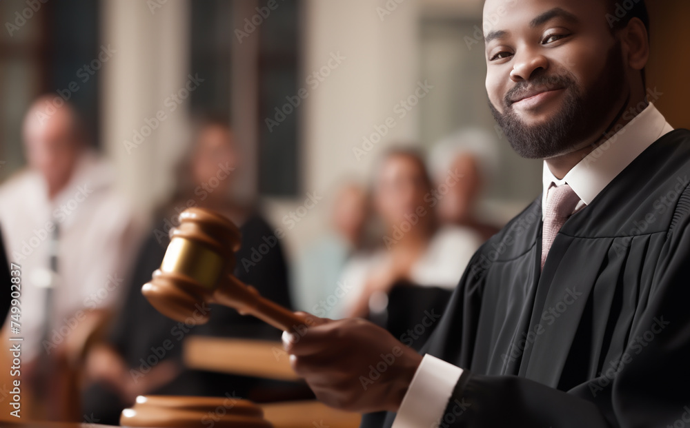 Judge holding of Judge hammer in courtroom. Justice in courthouse on ...
