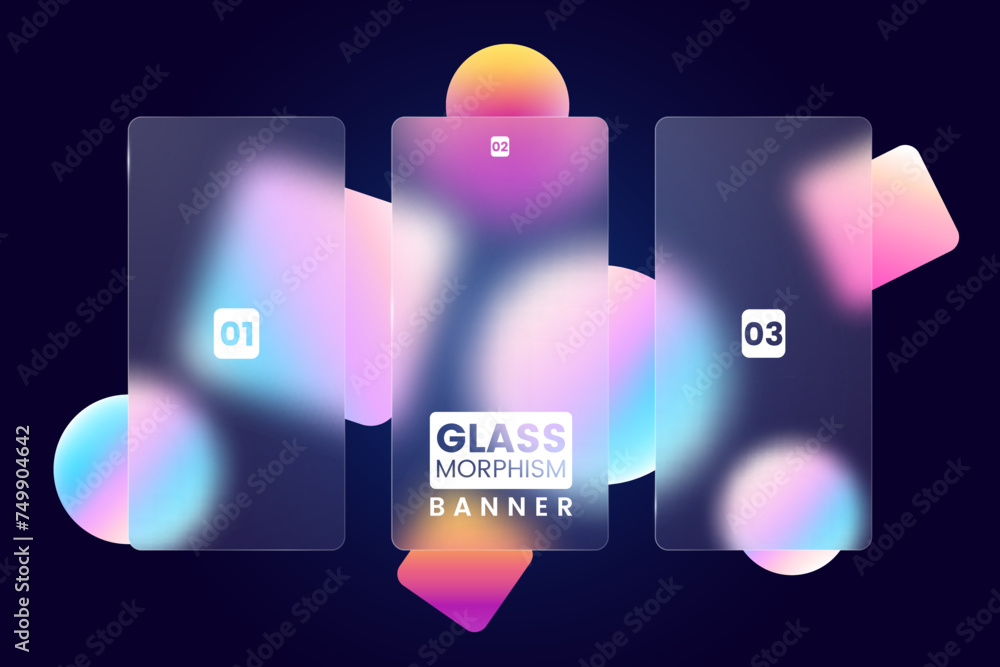 Vetor do Stock Three transparent text blocks in glassmorphism style ...