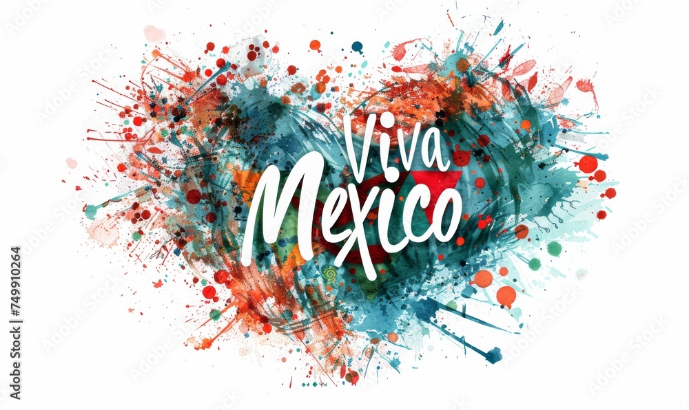 Viva Mexico calligraphy lettering. Abstract grunge watercolor painted ...