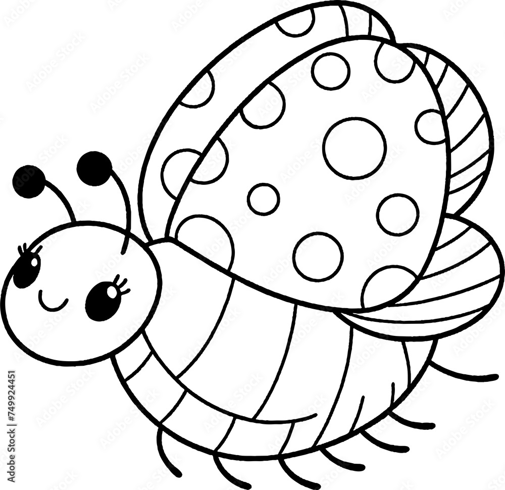 Coccinelle, dessin au trait a colorier, contenu pour livre de coloriage ...