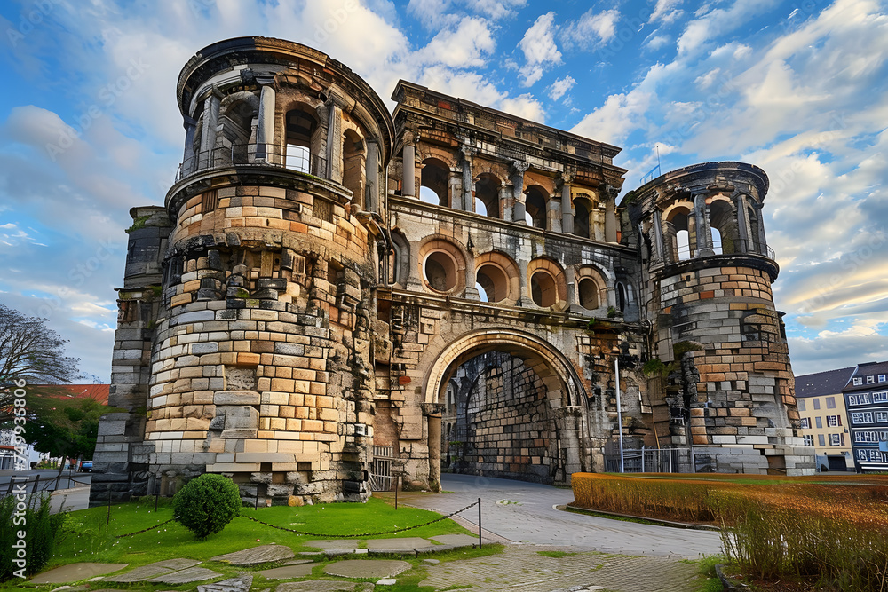 Amazing view of famous Porta Nigra (Black gate) - ancient Roman city ...