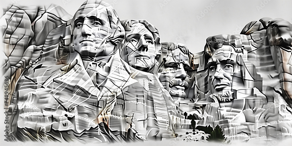 Mount Rushmore sculpted images of Washington, Jefferson, Roosevelt, and ...