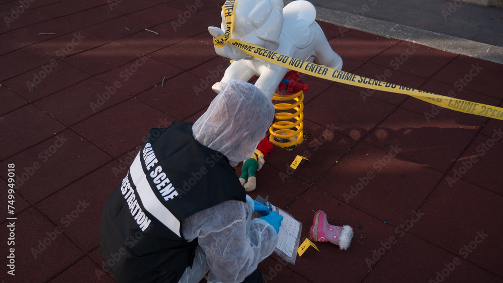 crime scene in a children's playground, where a child was kidnapped ...