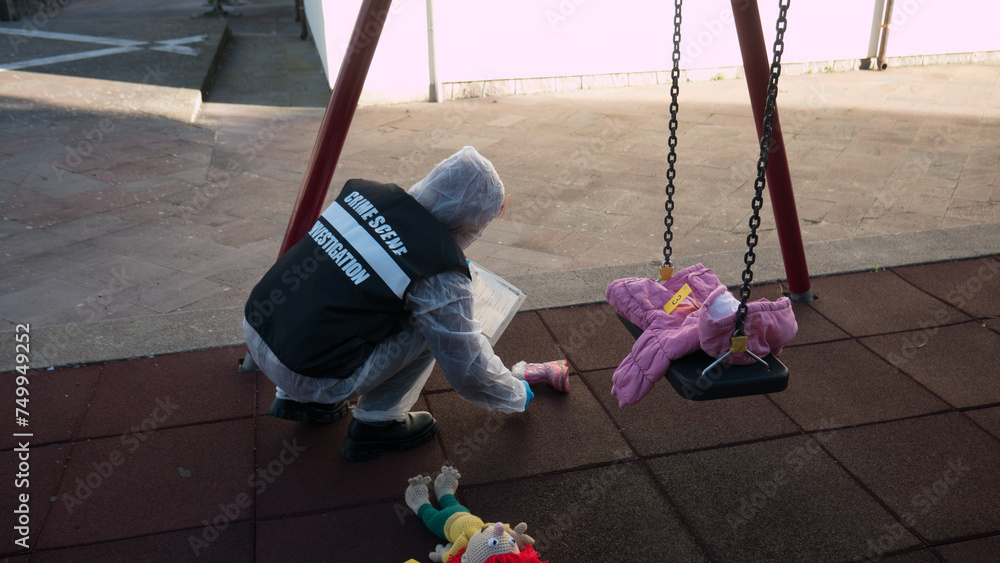 crime scene in a children's playground, where a child was kidnapped ...