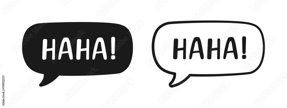 Haha laughing speech bubble sound effect icon. Cute black text ...