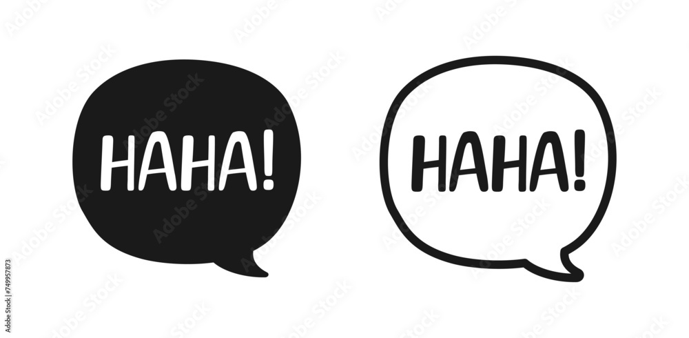 Haha laughing speech bubble sound effect icon. Cute black text ...