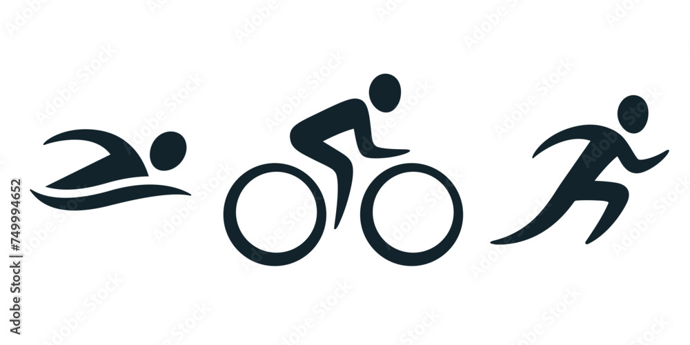 Triathlon activity icons: swimming, bicycle, running. Simple sports ...