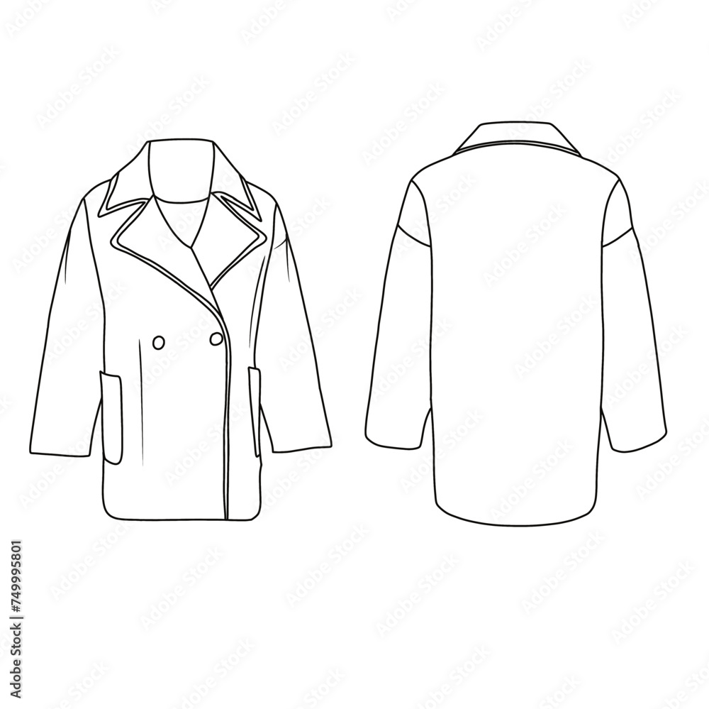 Template vector illustration hand drawn of Long Sleeves Pocket Jacket ...