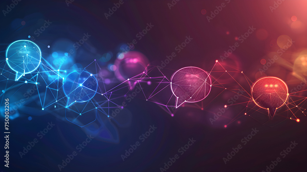 Abstract image depicting connected speech bubbles representing online ...