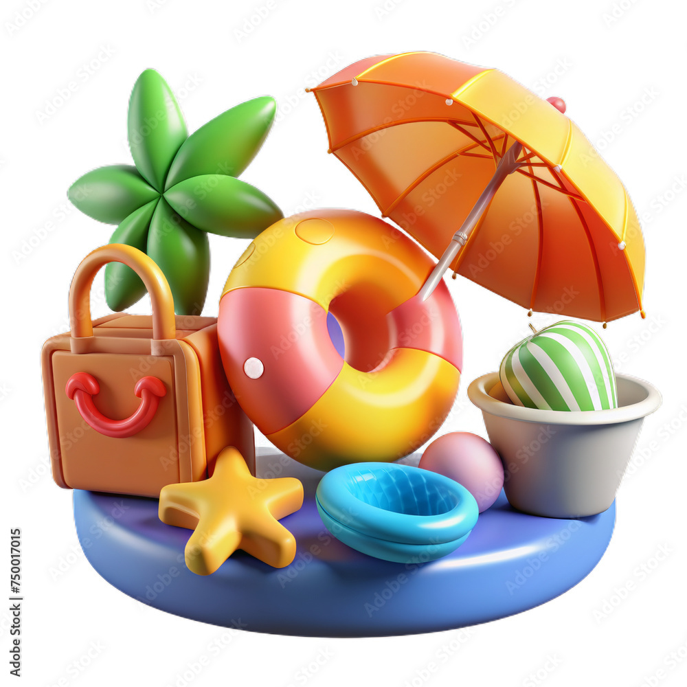 Summer 3d realistic render icon set. object with beach elements, summer ...