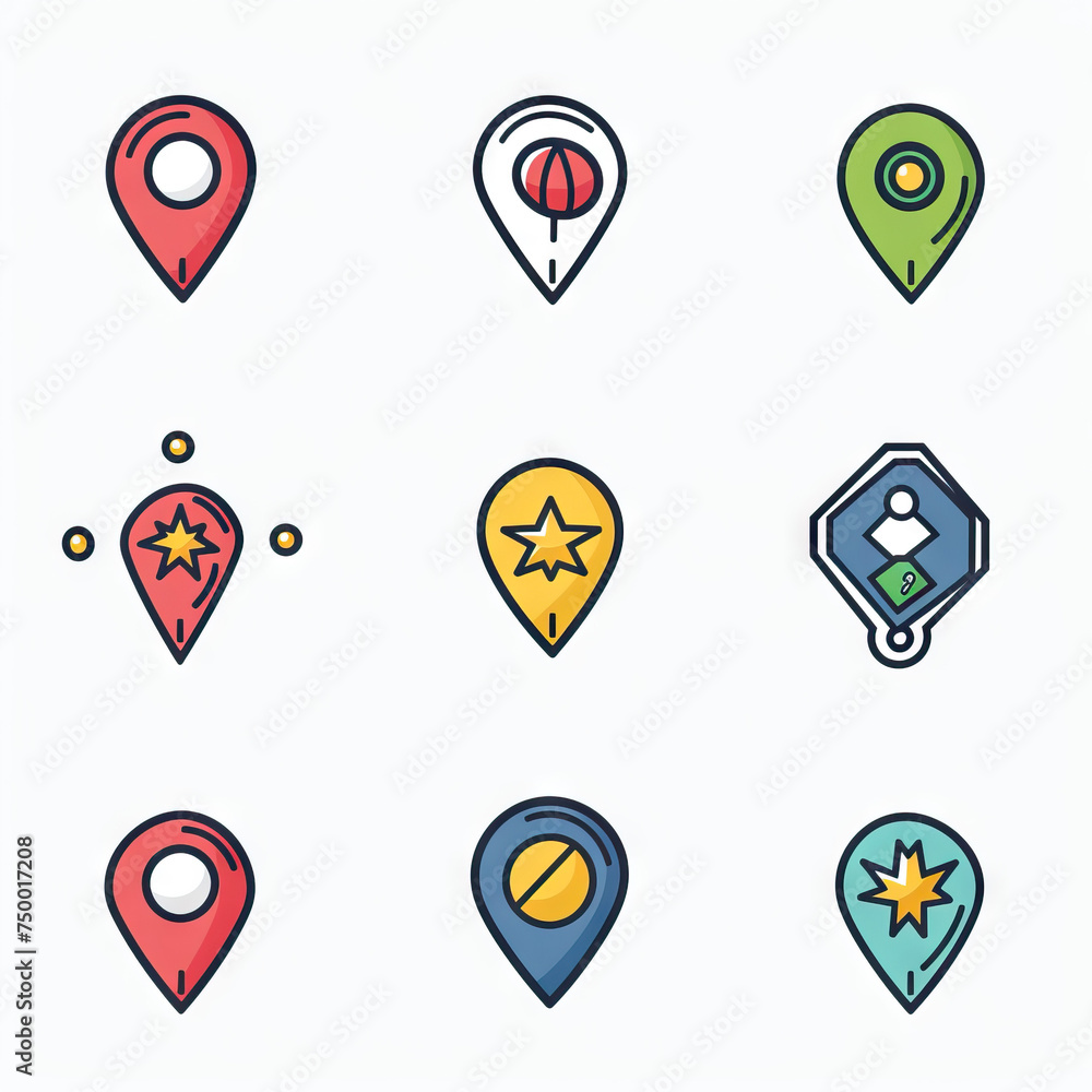 Location markers with different symbols or colors to represent ...