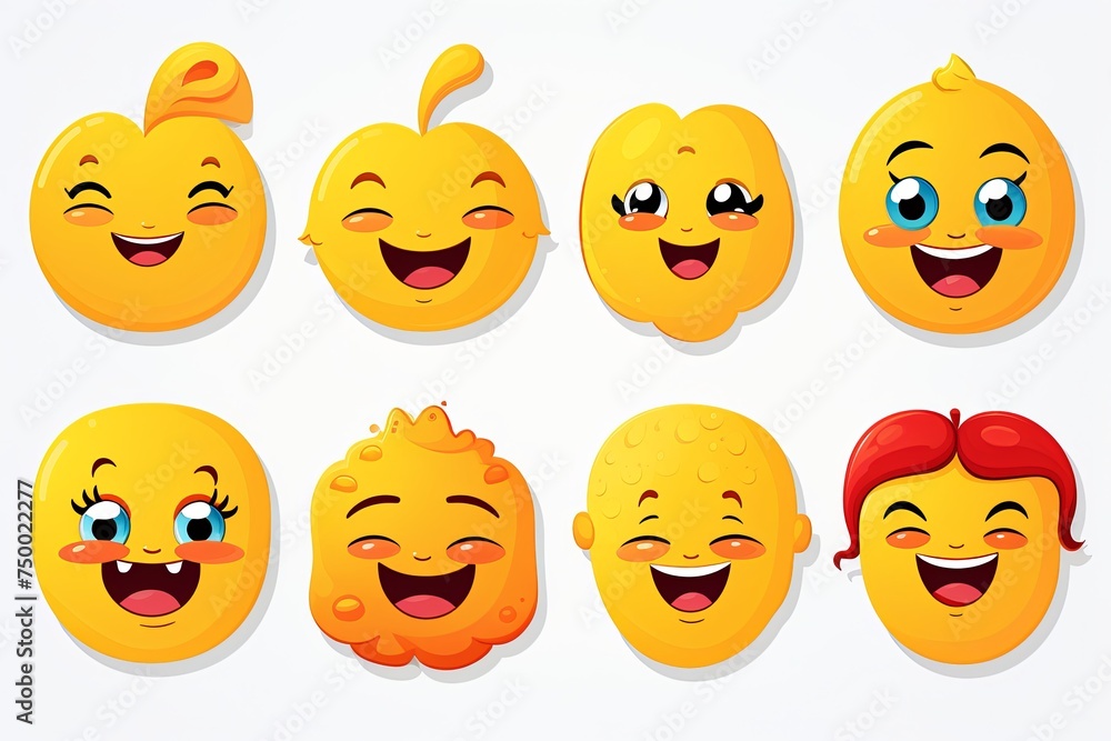 Printable smile emoji sticker clipart Illustration set on white ...