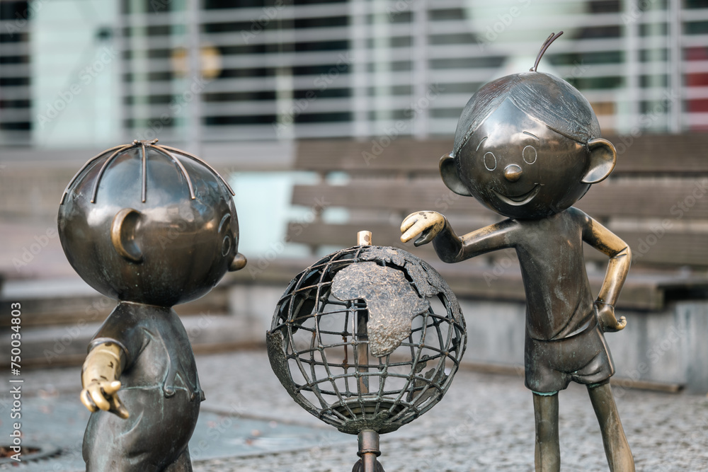 Bielsko-Biała, Poland - February 18, 2024: A bronze urban sculpture ...