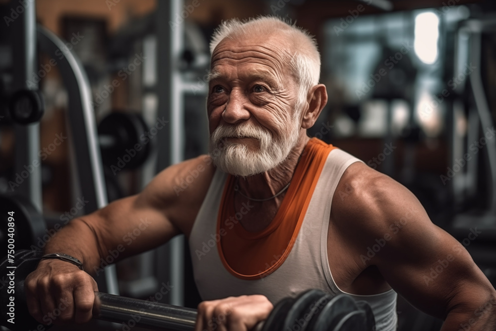 Old athle Muscula. Fitness man at workout. Elderly pensioner old man ...