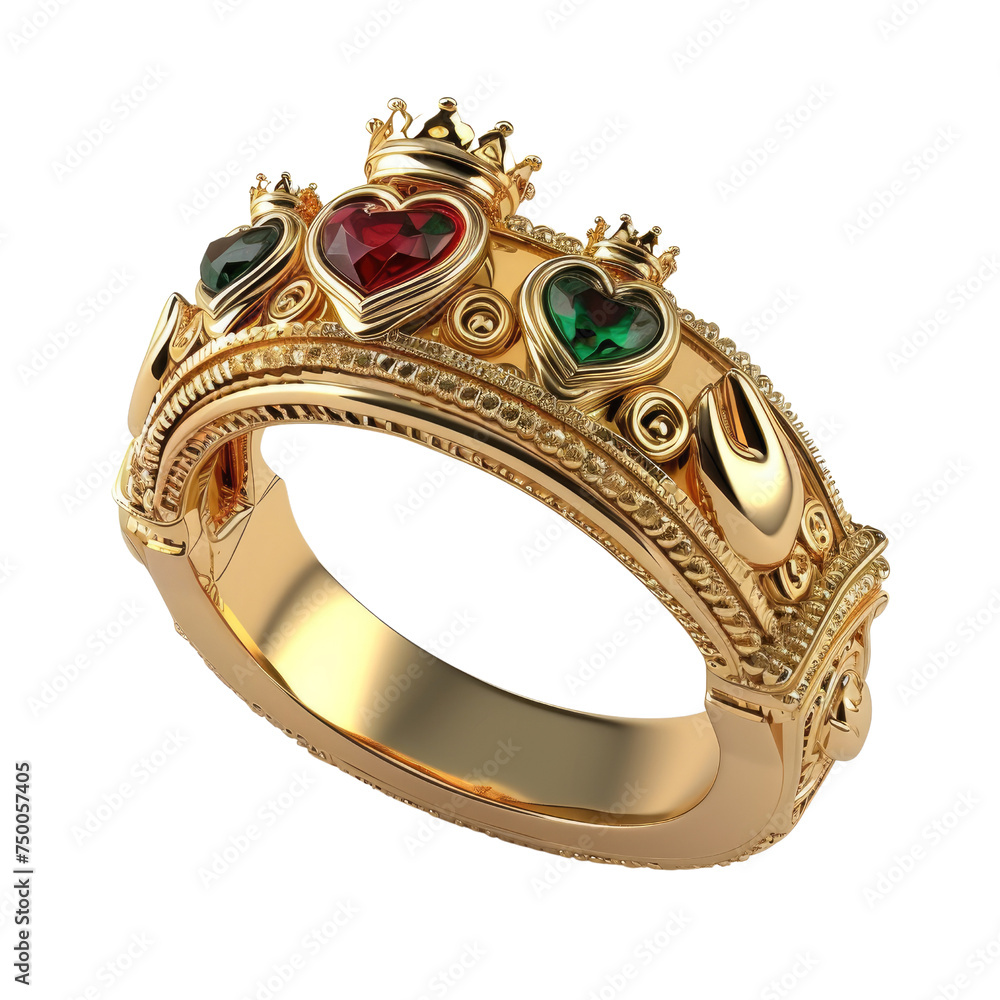 Gold Claddagh Ring with Multiple Gemstones and Crown Detailing PNG ...